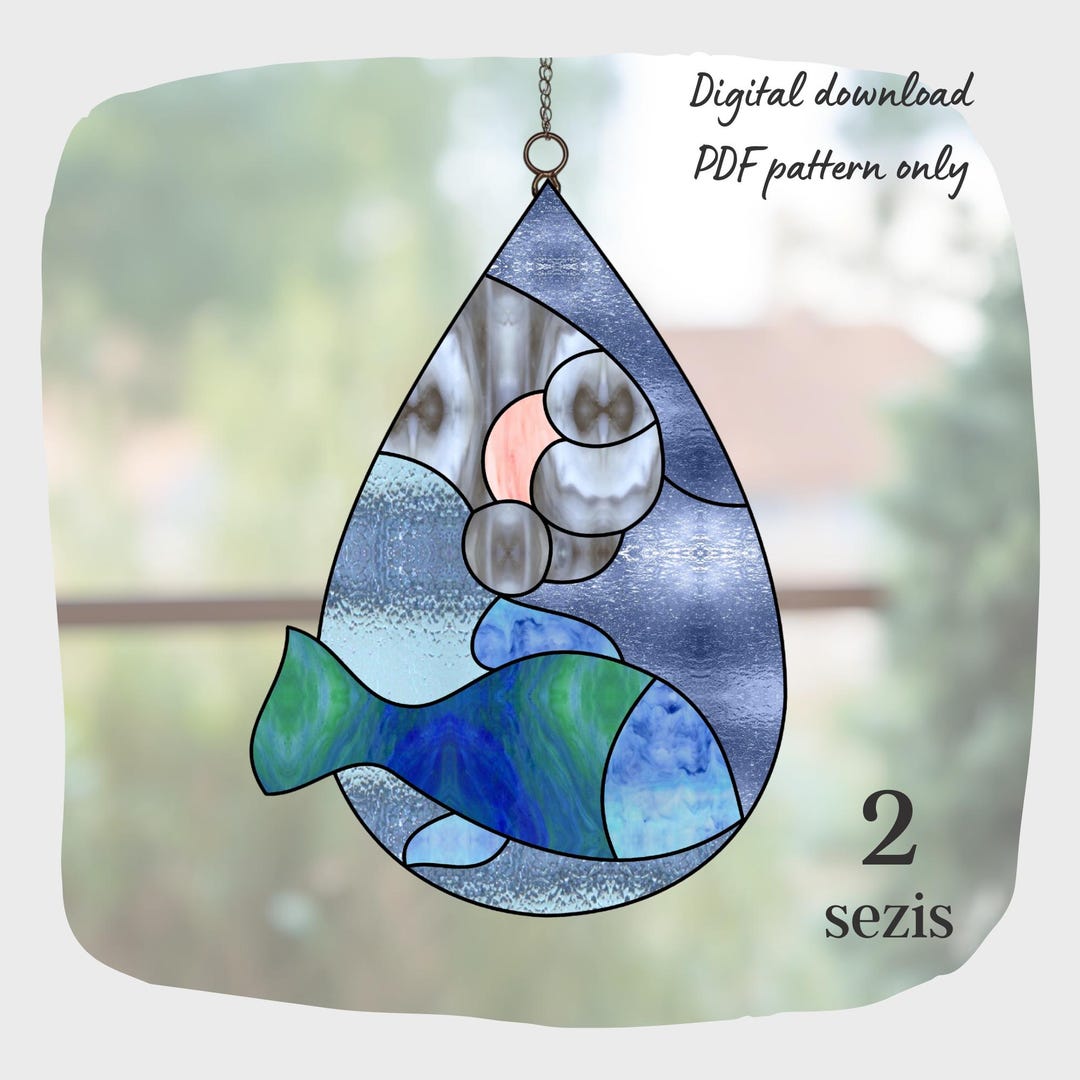 Cat Paw and Fish Teardrop Stained Glass Pattern, Digital Download, DIY ...