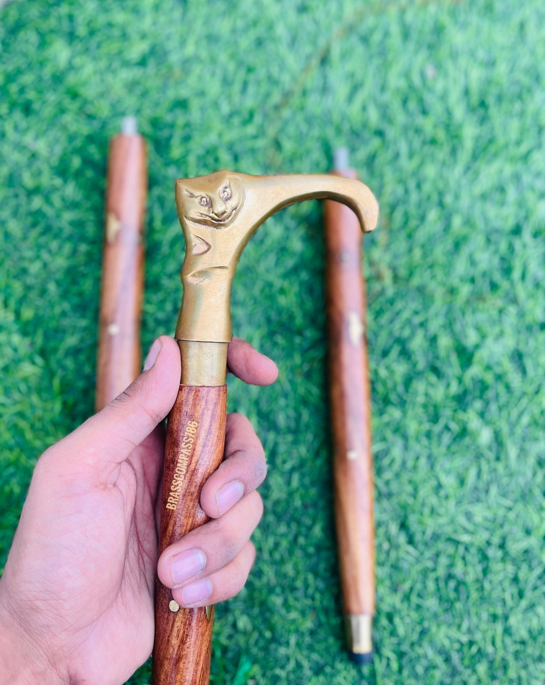 Lion Handle Solid Brass Stylish Hard Wood Folding Walking - Etsy