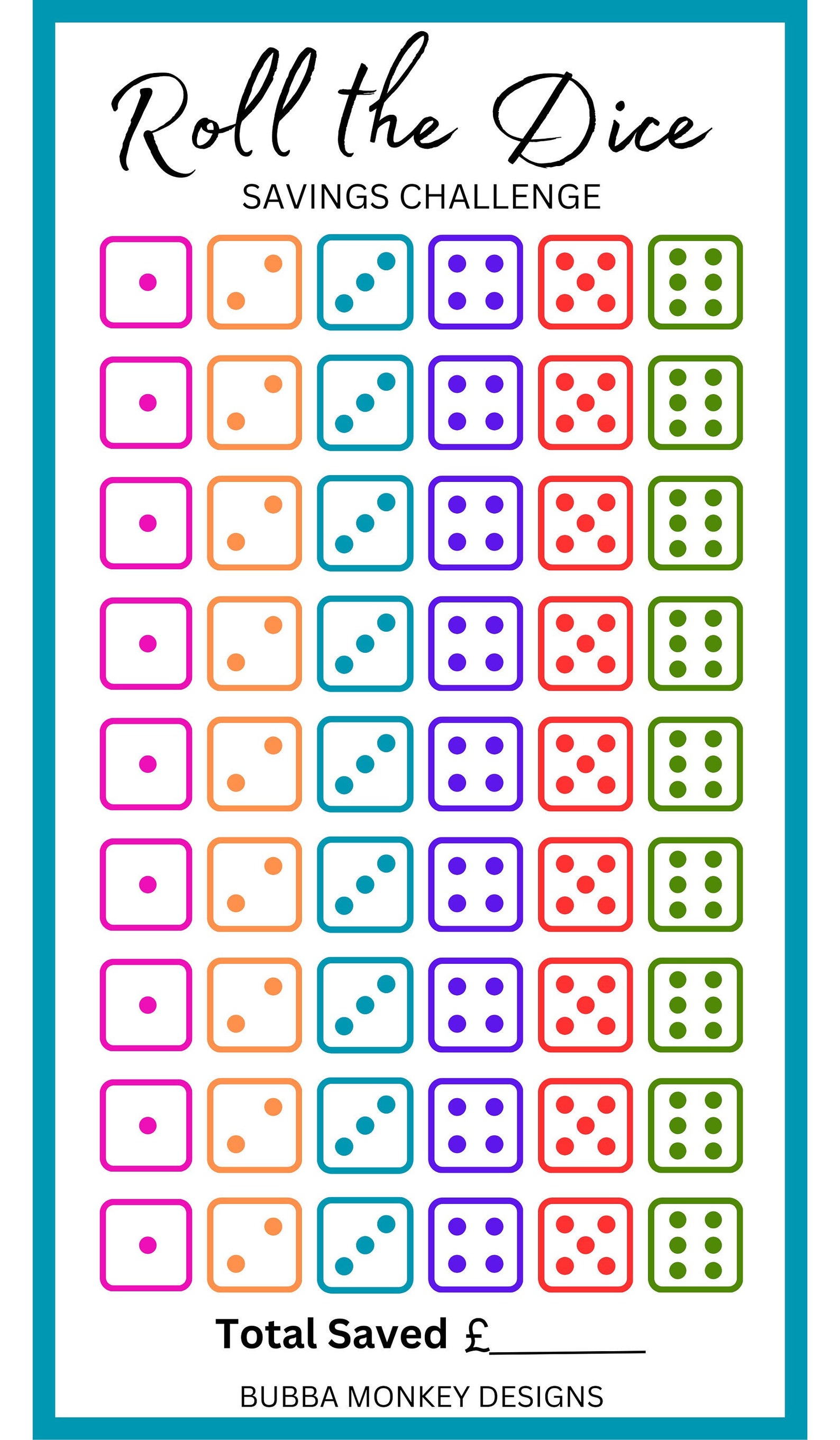 Roll the Dice Savings Challenge: A6 Cash Stuffing Printable (digital ...