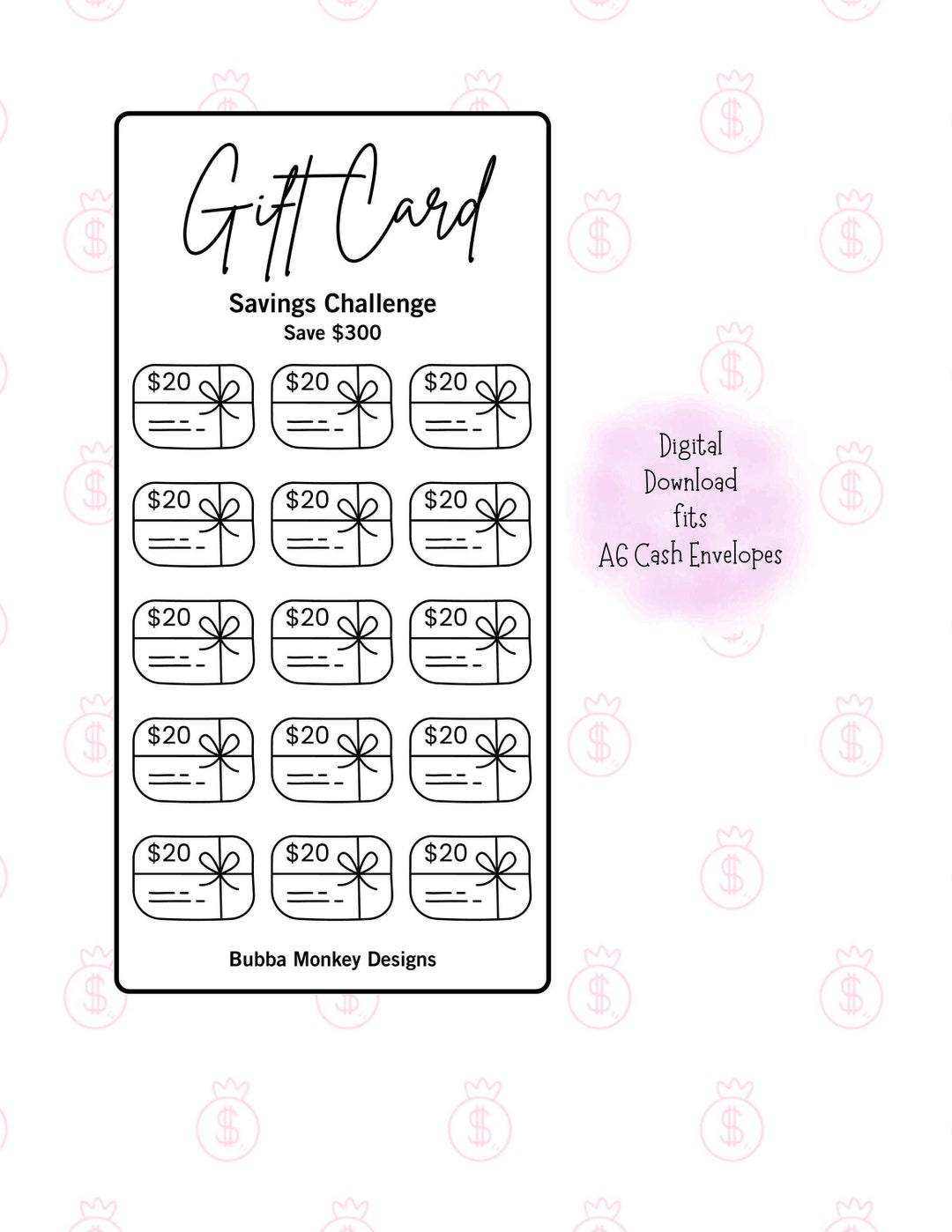 Savings Challenge, Gift Card Savings Challenge, Gifting Fund, A6 ...