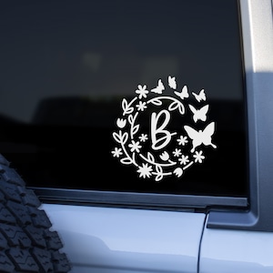 Monogram Decal, Vinyl Monogram, Initial Decal With Flowers and ...