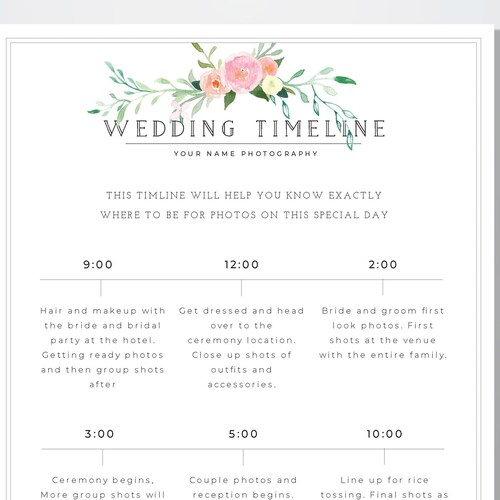 Wedding Photography Timeline Template Wedding Photographer - Etsy