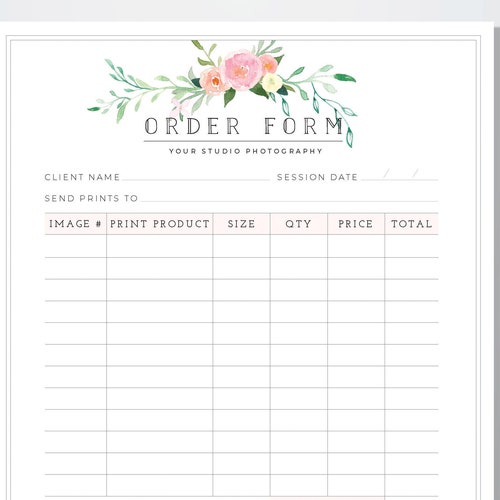 Photography Order Form Template Photography Print Order Form | Etsy