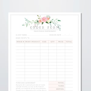 Photography Order Form Template Photography Print Order Form | Etsy