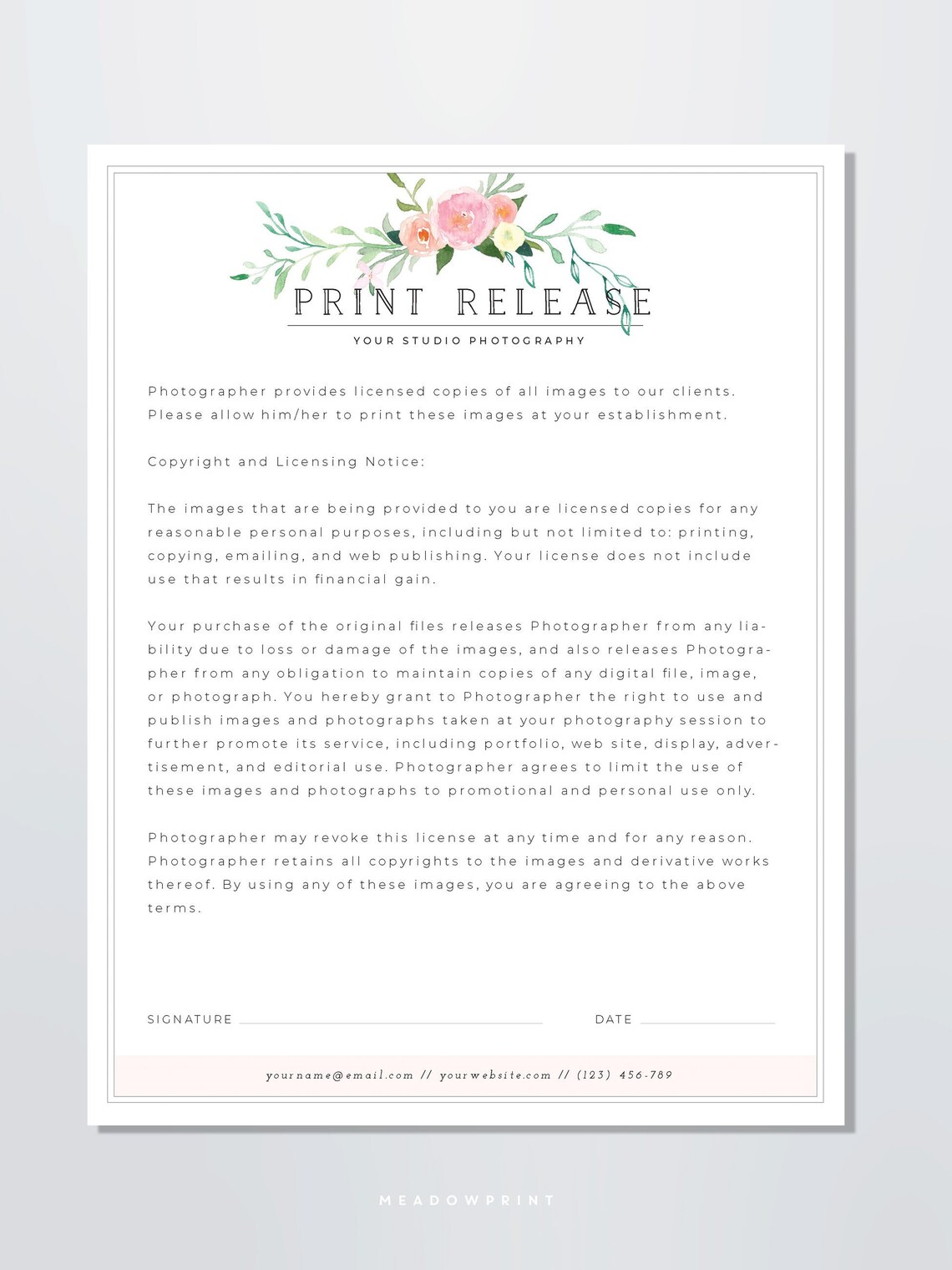 Photography Print Release Form - Photographer Print Release Template ...