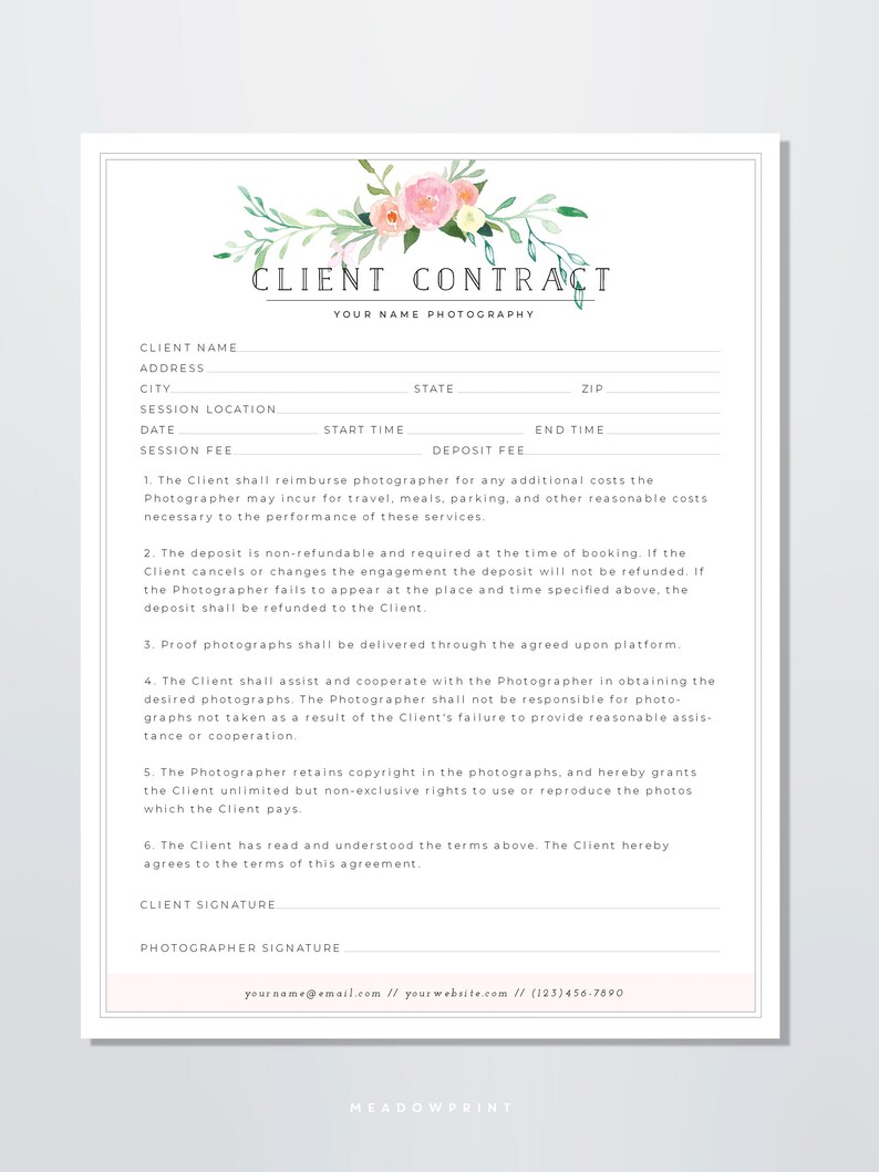 Photography Contract Template Bundle - Photography Template Set ...