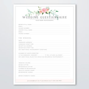 Wedding Photography Questionnaire Template - Pre Wedding Consultation ...