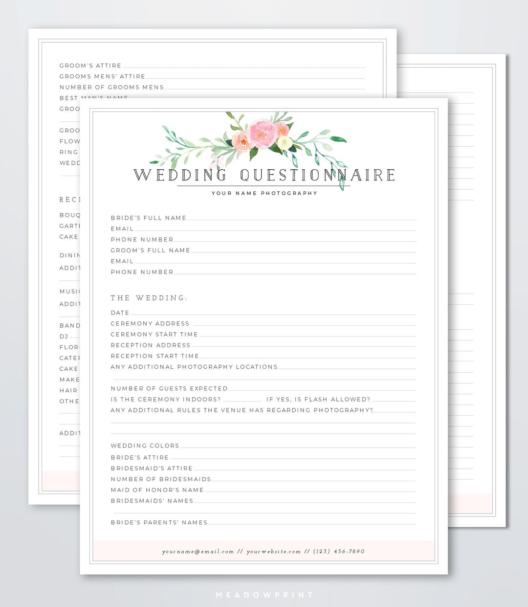 Wedding Photography Questionnaire Template Pre Wedding Consultation ...
