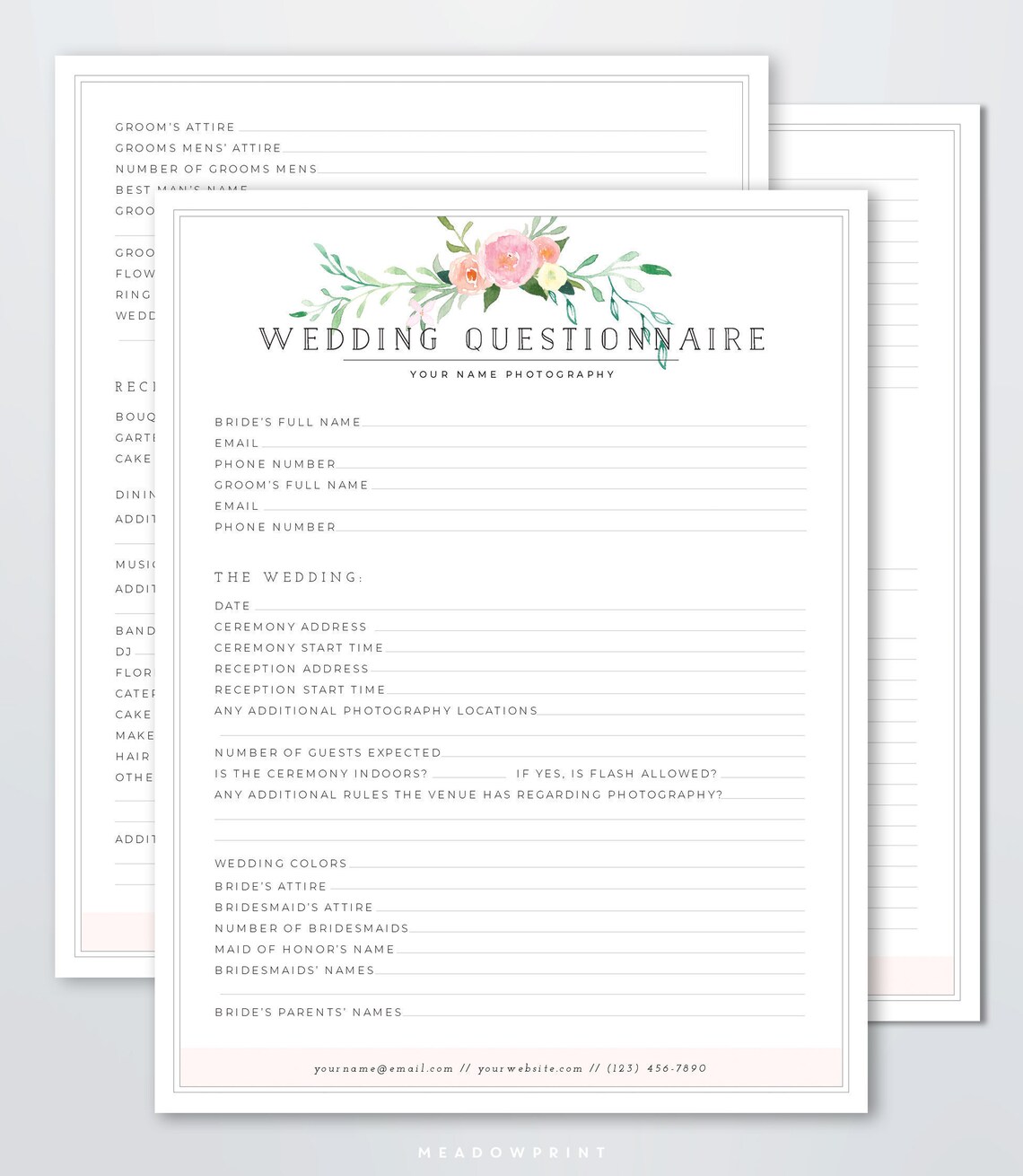 Wedding Photography Questionnaire Template - Pre Wedding Consultation ...