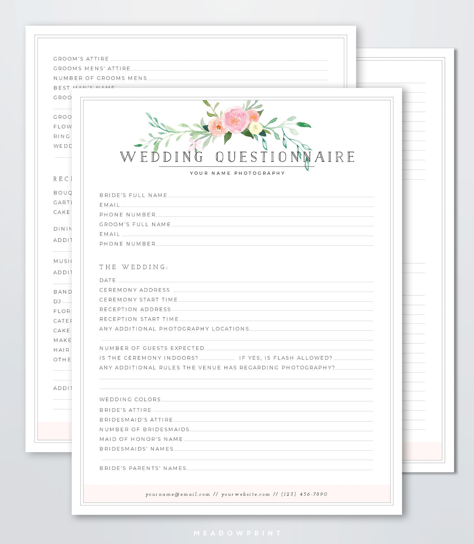 Wedding Photography Questionnaire Template - Pre Wedding Consultation ...