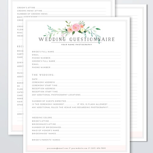 Wedding Photography Questionnaire Template Pre Wedding - Etsy