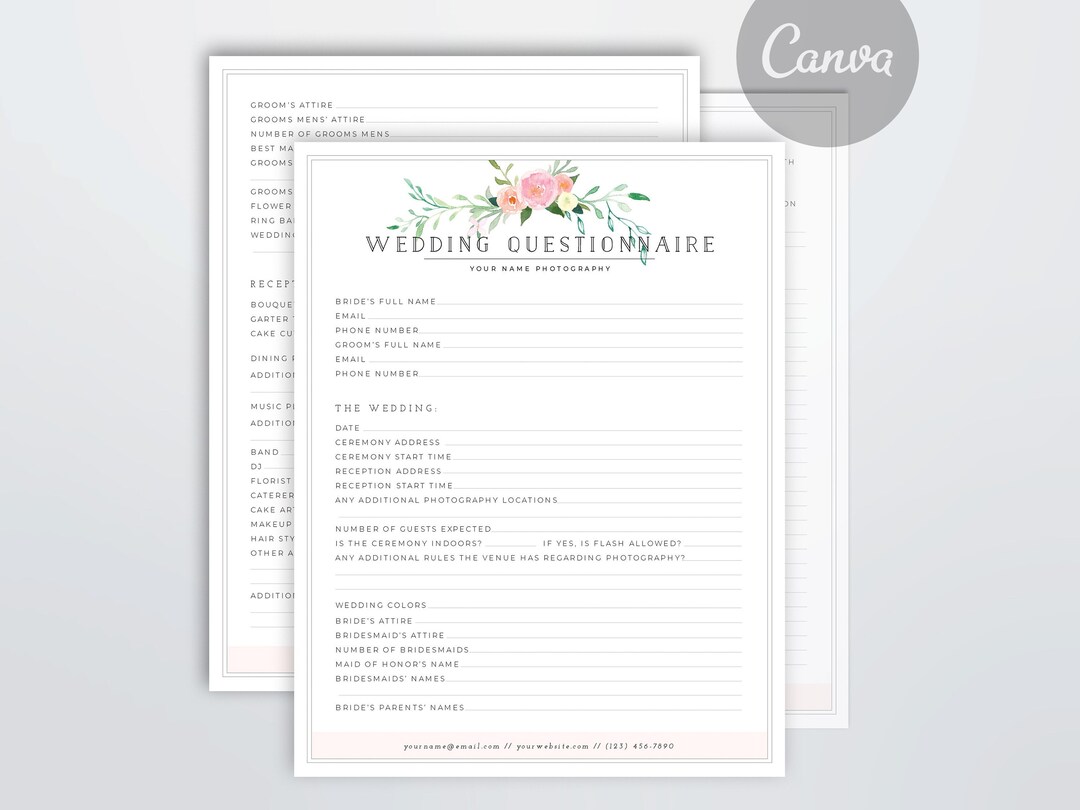 Wedding Photography Questionnaire Template - Pre Wedding Consultation ...