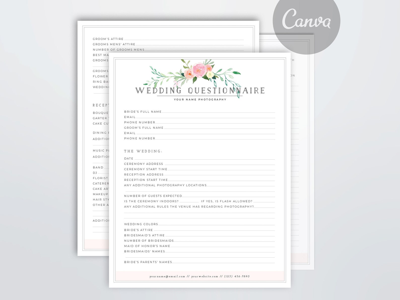Wedding Photography Questionnaire Template - Pre Wedding Consultation ...