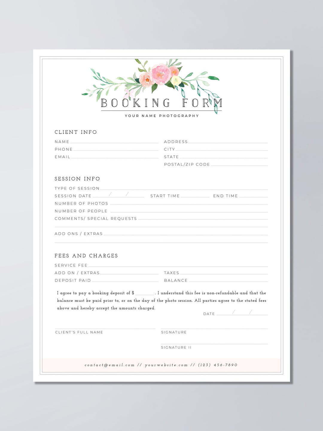 Client Booking Form for Photographers - Wedding Photography Booking ...