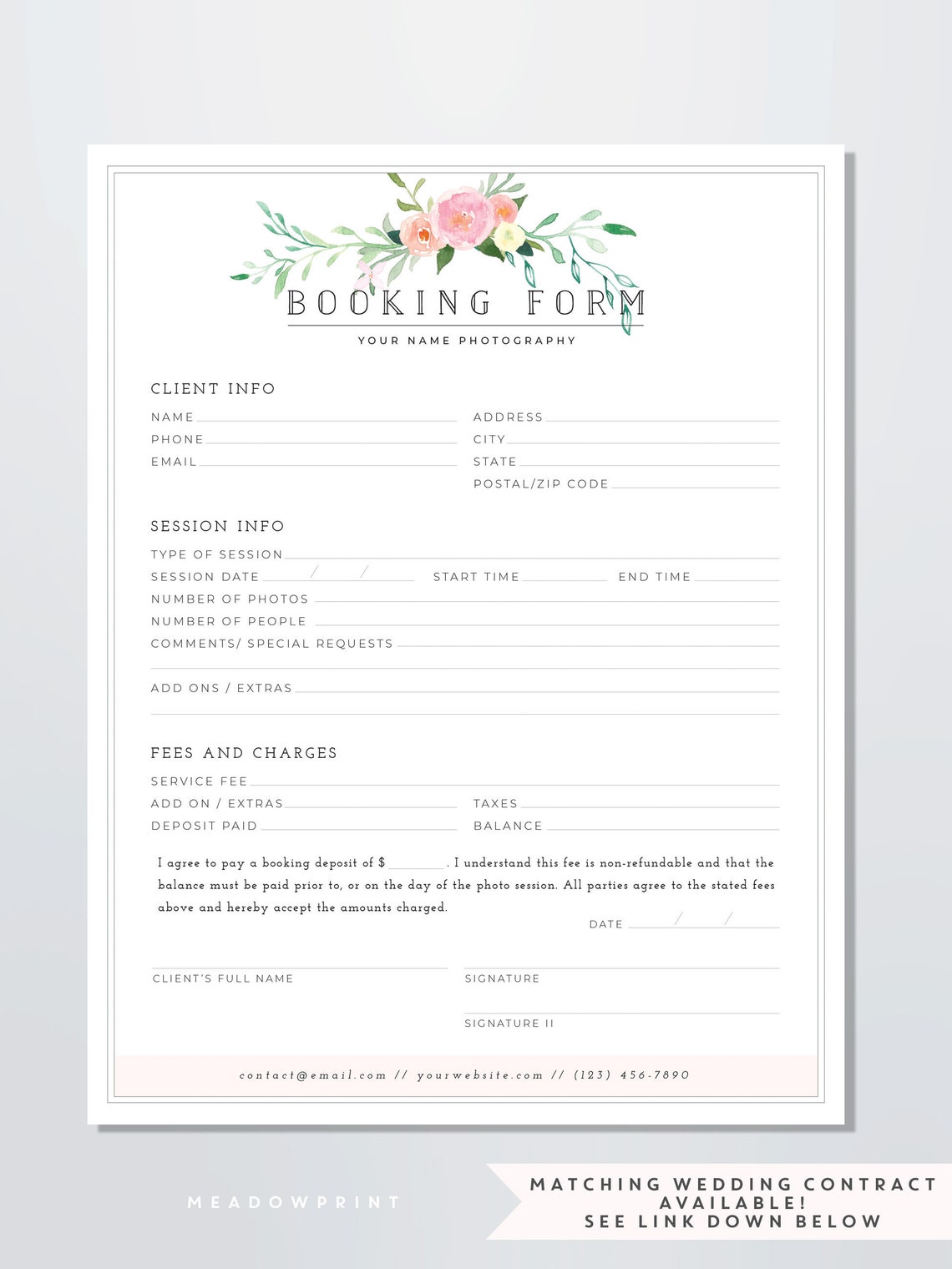 Client Booking Form for Photographers Wedding Photography Booking Form ...