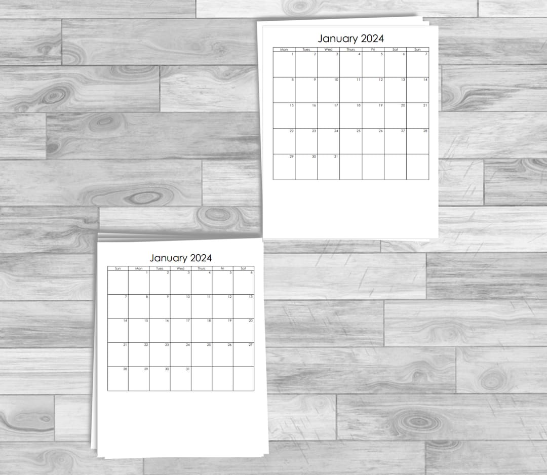 2024 Printable Calendars Portrait Letter Size 8.5x11 - Etsy