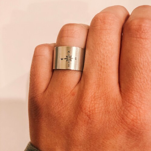 Silver Sailor Man's Compass Ring Ship Wheel Ring Anchor - Etsy