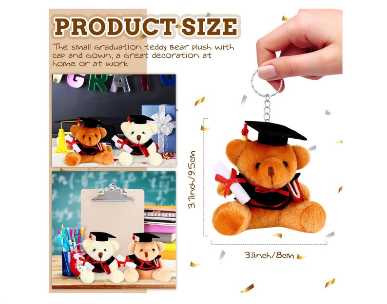 Graduation 2024 Teddy Bear Keychains, Mini Graduation Bear ...
