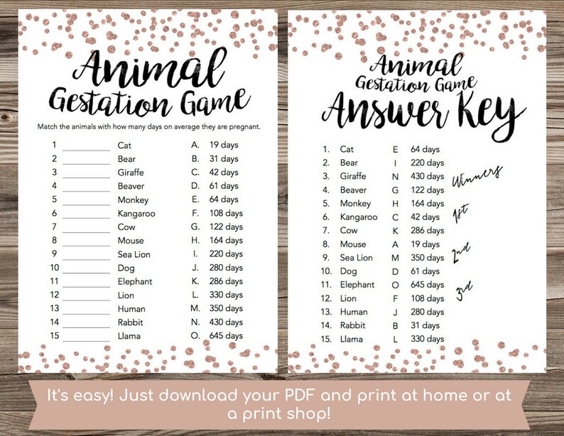 Animal Gestation Baby Shower Games Pregnant Animals How Long Etsy Animal Gestation Baby Shower Games Pregnant Animals How Long Etsy
