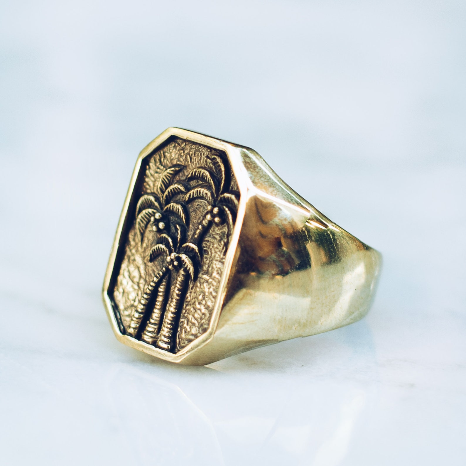 Palm Tree Ring Gold Brass Ring Man or Women Tropical Beach | Etsy