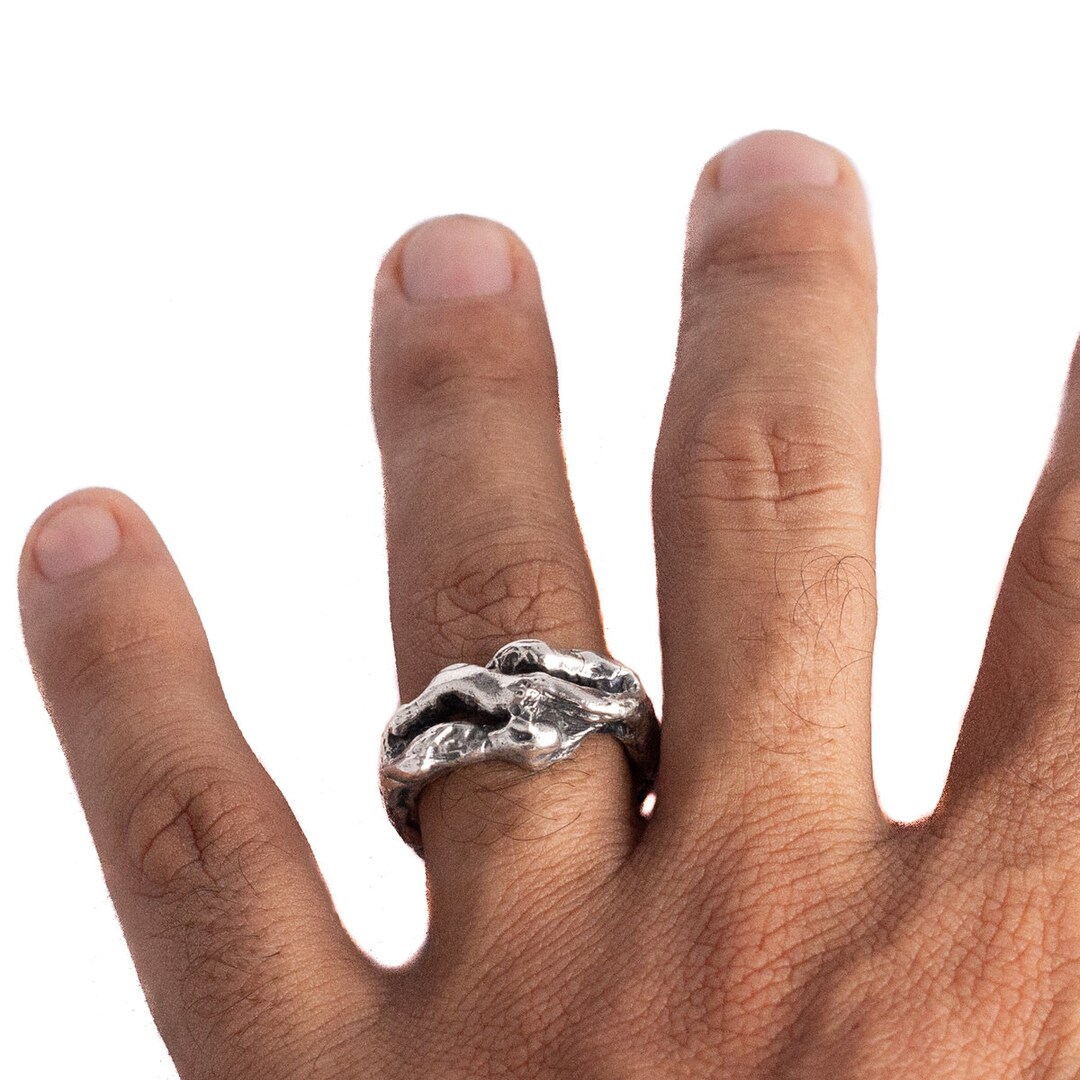 Gara Silver Ring, Rustic Textured Ring Band, Wedding Band, Handcraft ...