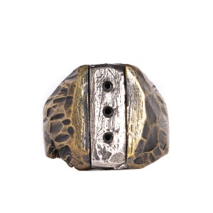 Rugged Rustic Ring Brass and Sterling With 3 Stones, Unisex Statement ...
