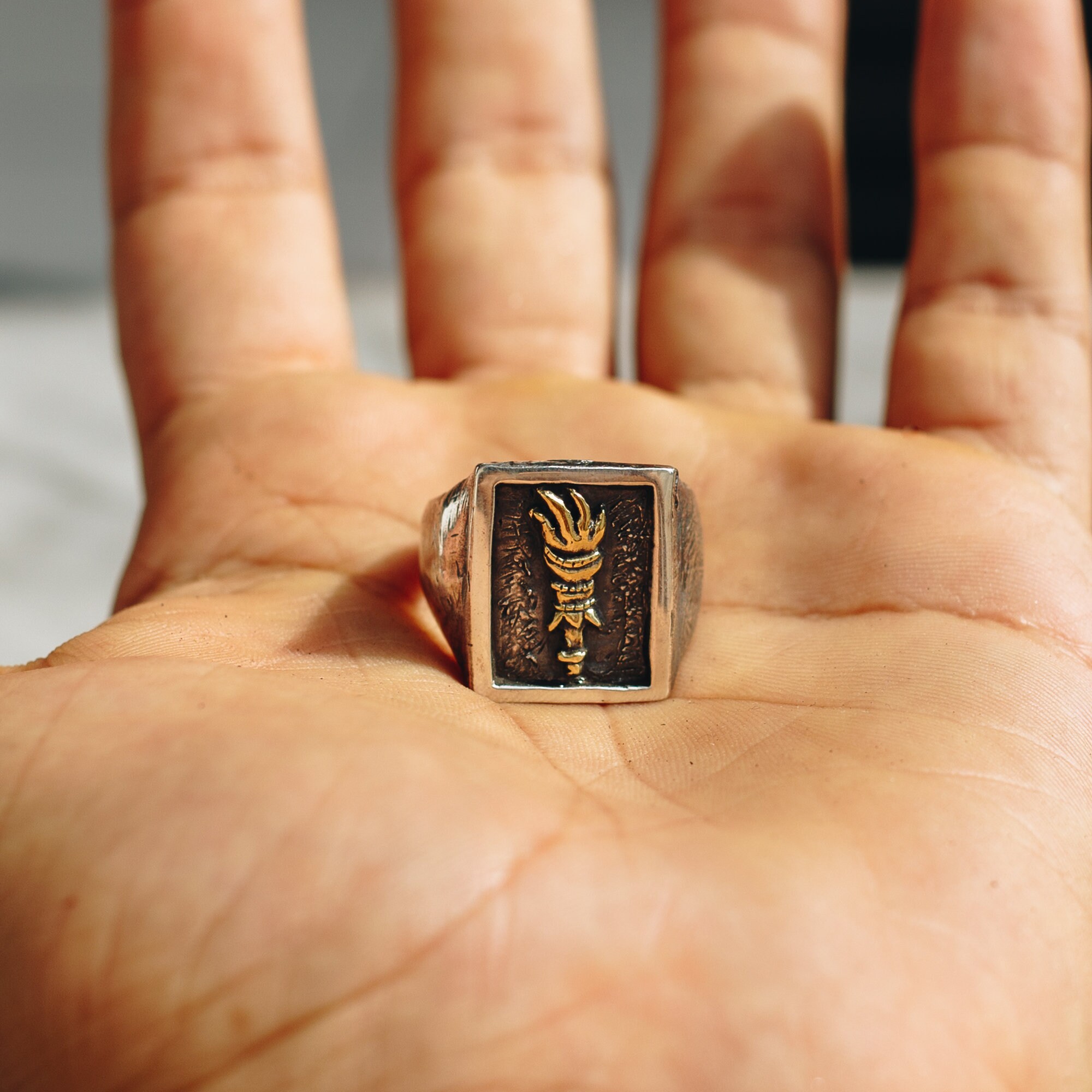 Enlightenment Torch Ring Sterling Silver and Brass Vintage - Etsy