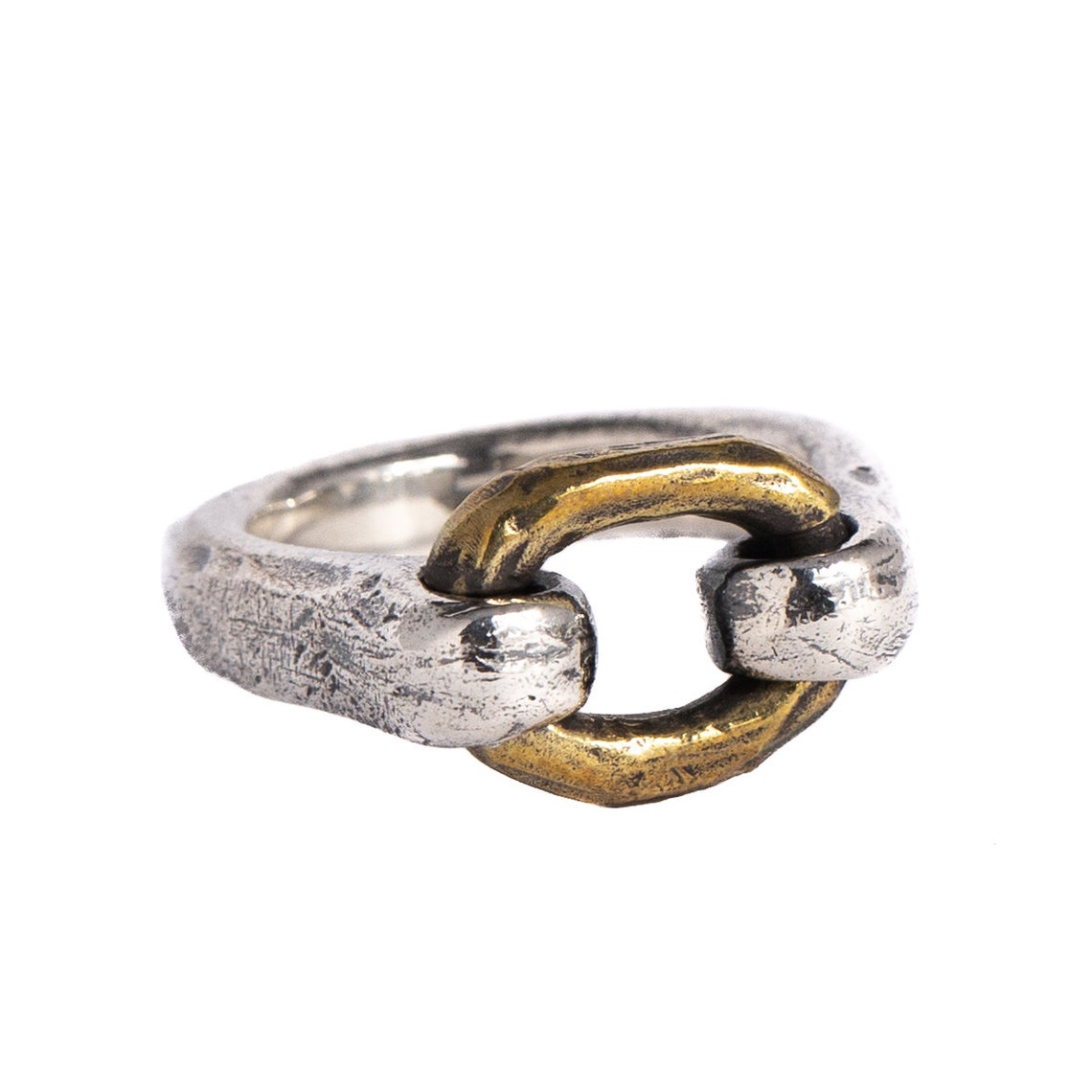 Mixed Metals Link Chain Ring, Sterling Silver and Brass Ring, One Chain ...