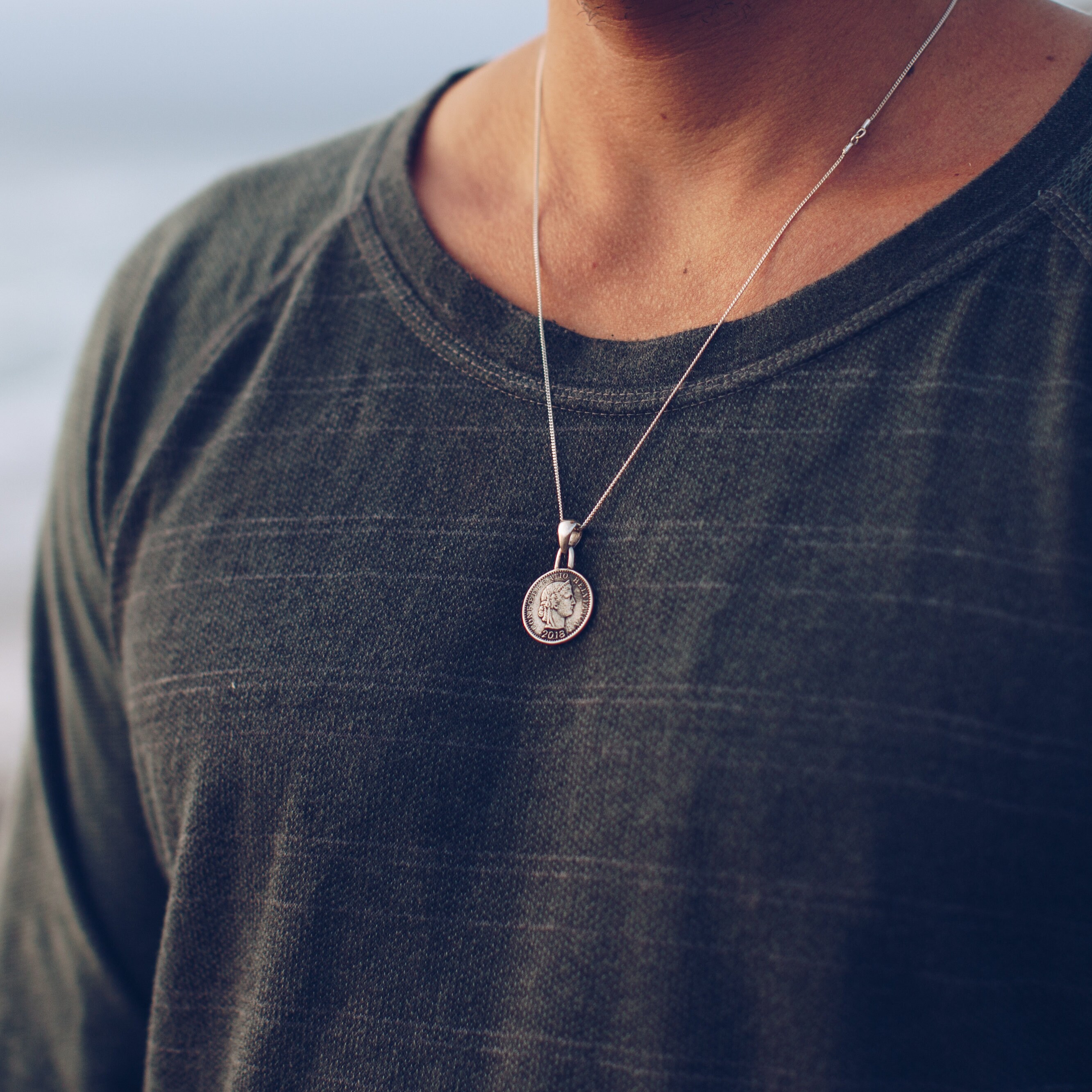 Engraved Heart Necklace Sterling Silver Heart Coin Necklaces | Etsy