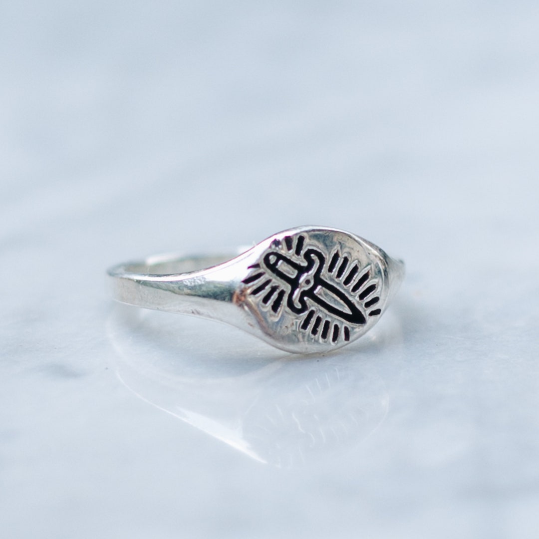 Mini Silver Knife Ring | Engraved Dagger Jewelry, Pinky Ring, Round ...