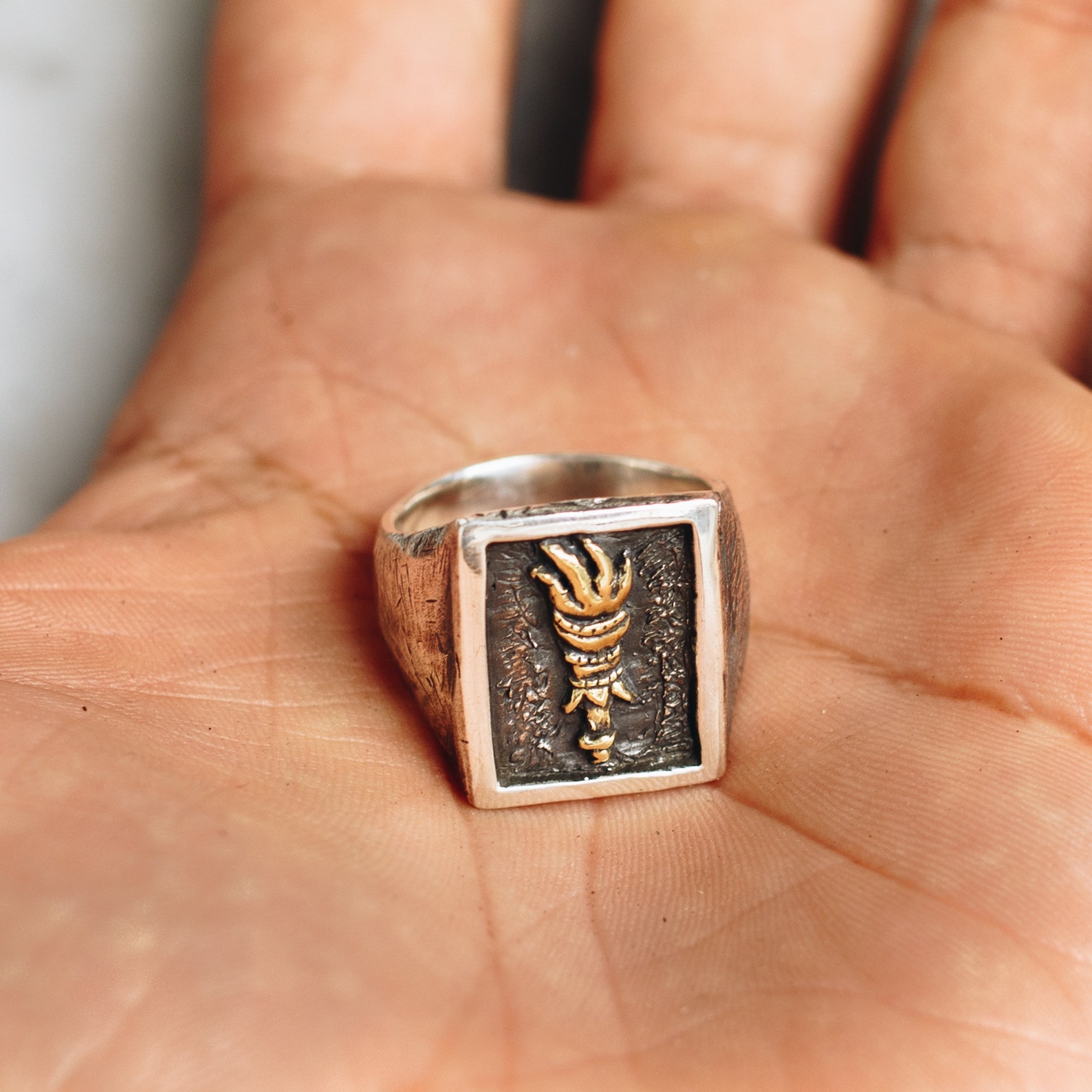 Enlightenment Torch Ring Sterling Silver and Brass Vintage - Etsy