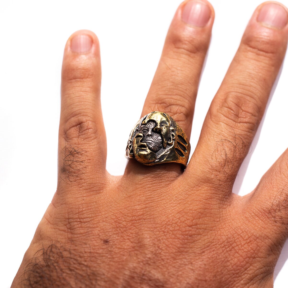 Mixed Metal Ring Japanese Antique Mask Brass Silver Ring - Etsy