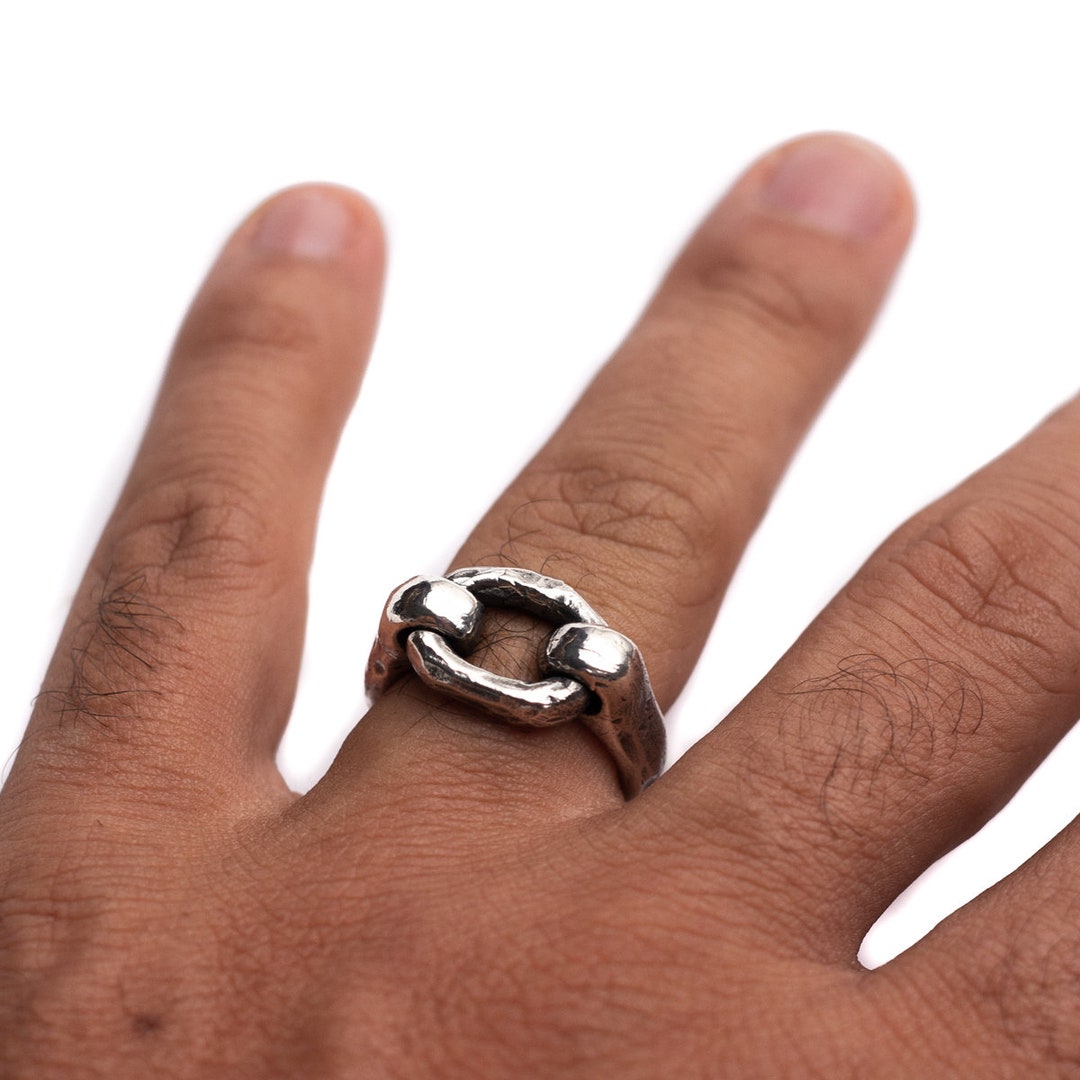 Silver Link Chain Ring, Rustic Chain Ring, 925 Sterling Silver Jewelry ...