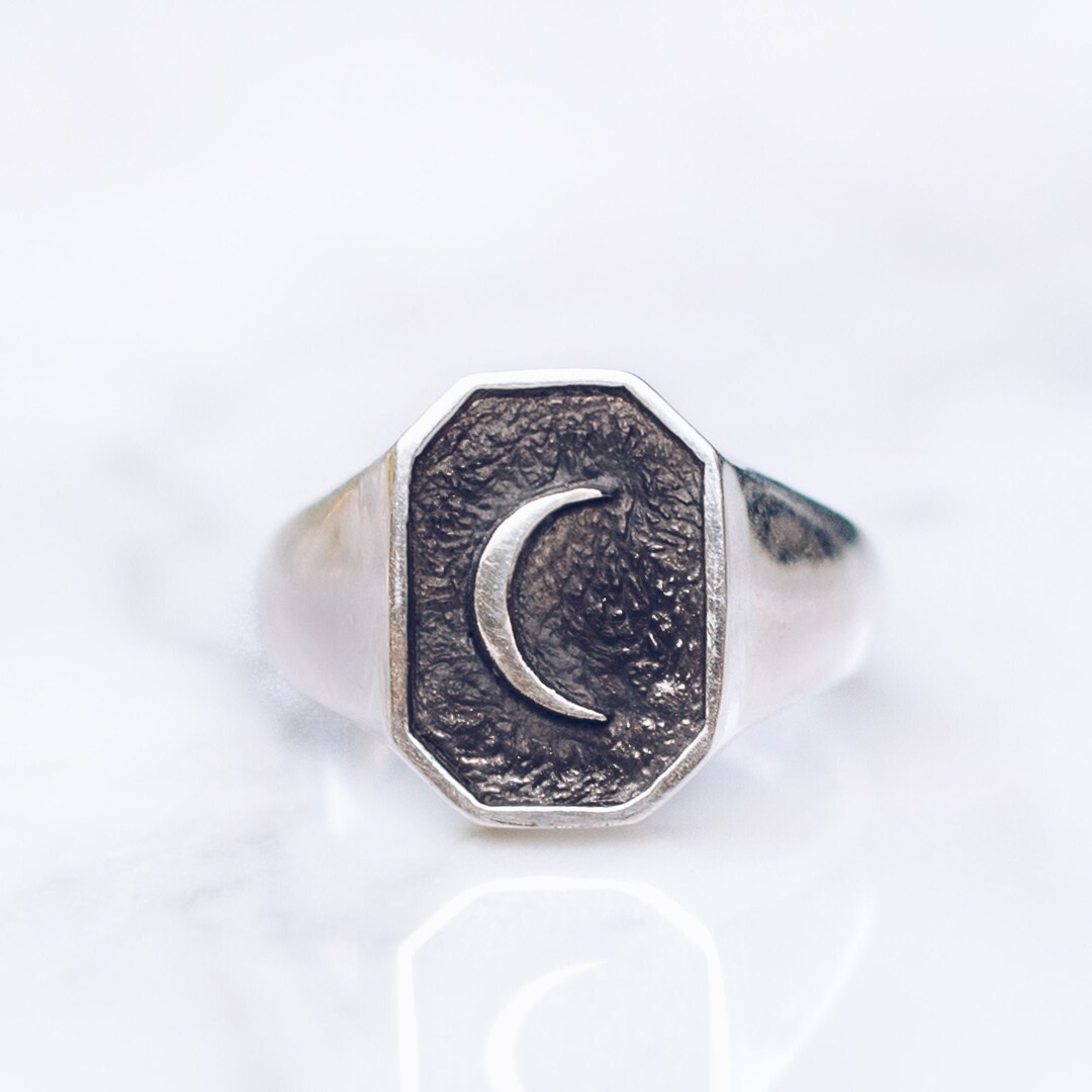Moon Ring Men, Crescent Moon Ring, Sterling Silver Jewelry, Celestial ...