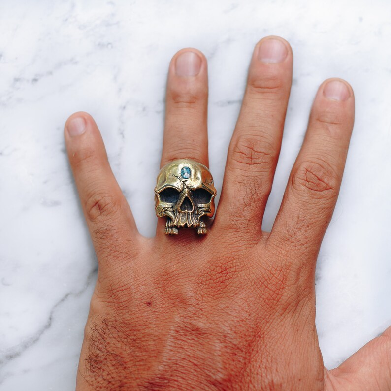 Turquoise Skull Ring for Men Women Gold Brass Cool Men's - Etsy