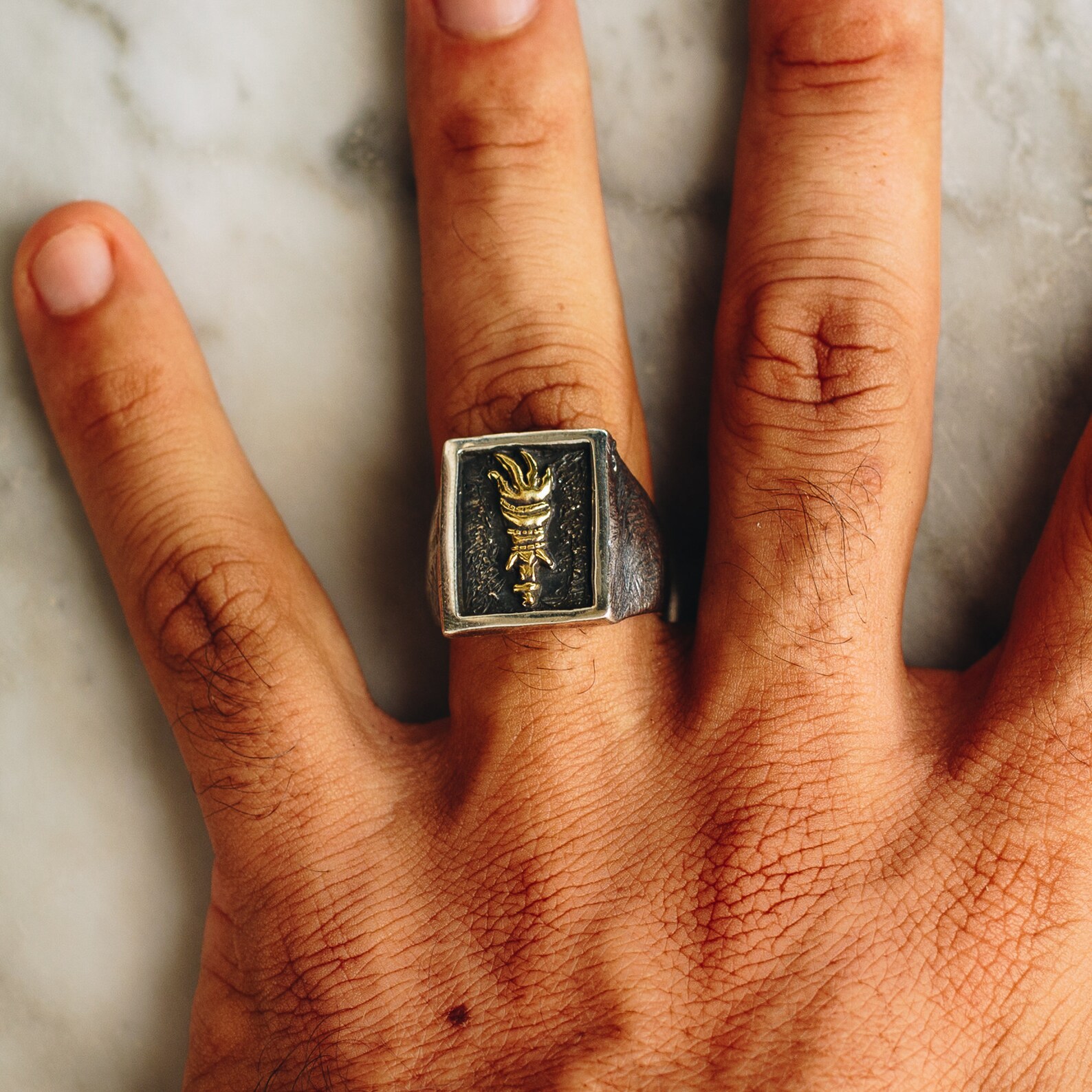 Enlightenment Torch Ring Sterling Silver and Brass Vintage - Etsy