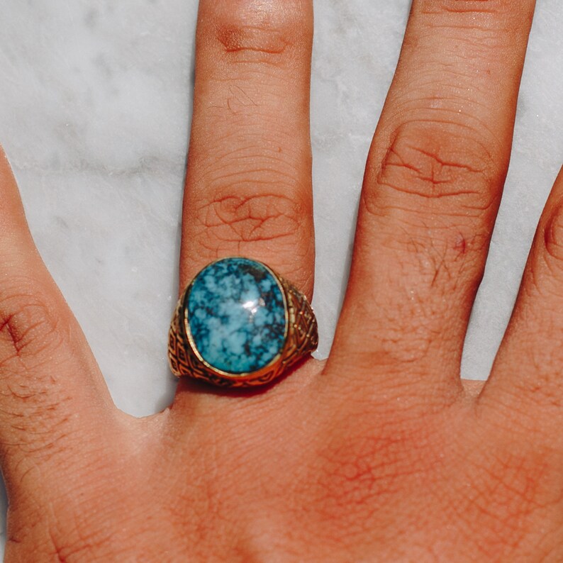 Chrysocolla Ring Blue Stone Rings for Men Women Gold Brass - Etsy