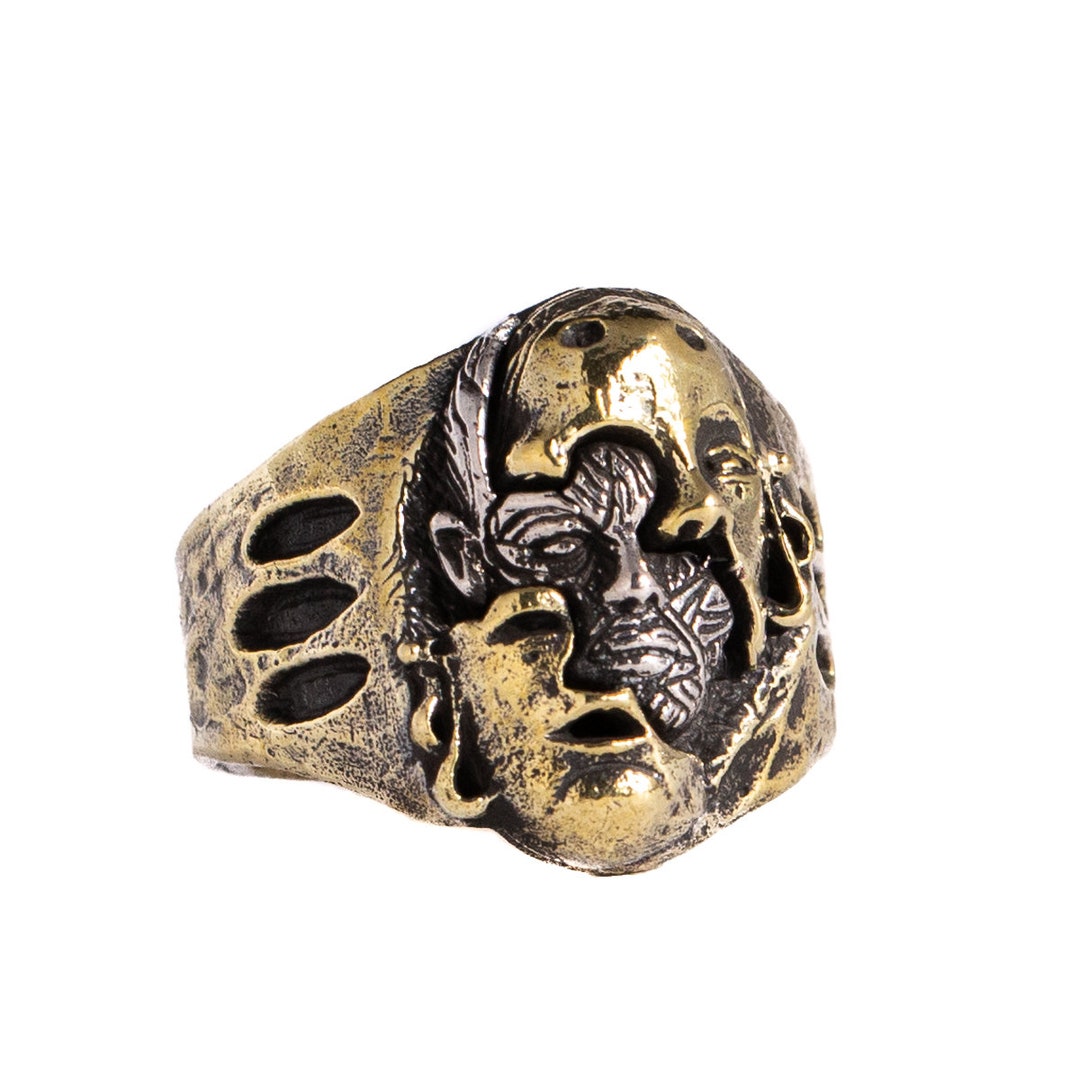 Mixed Metal Ring Japanese Antique Mask, Brass Silver Ring, Ko-omote ...