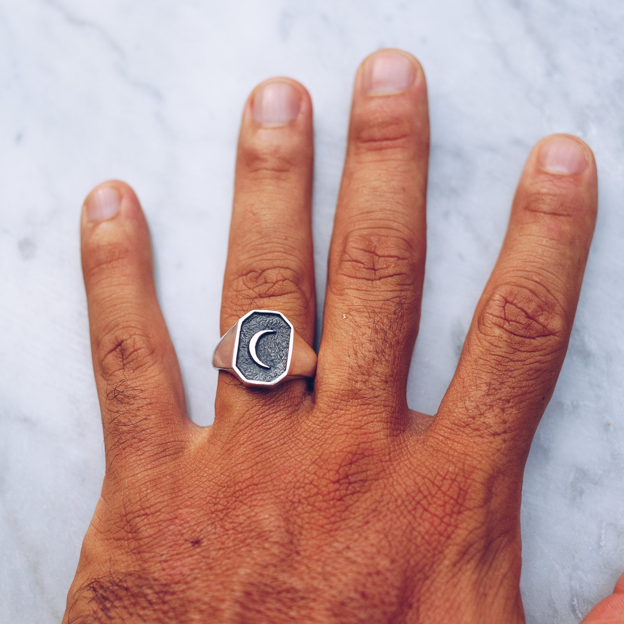 Moon Ring Men, Crescent Moon Ring, Sterling Silver Jewelry, Celestial ...