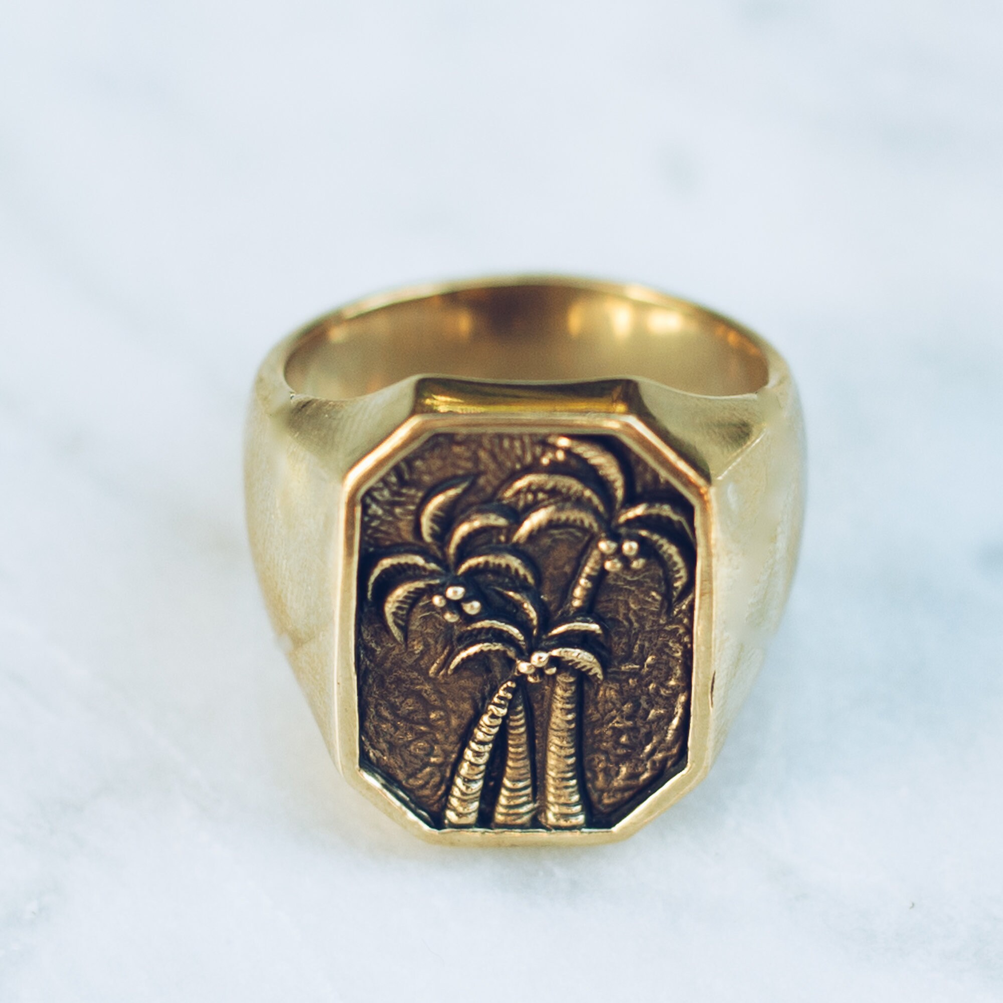 Palm Tree Ring Gold Brass Ring Man or Women Tropical Beach | Etsy