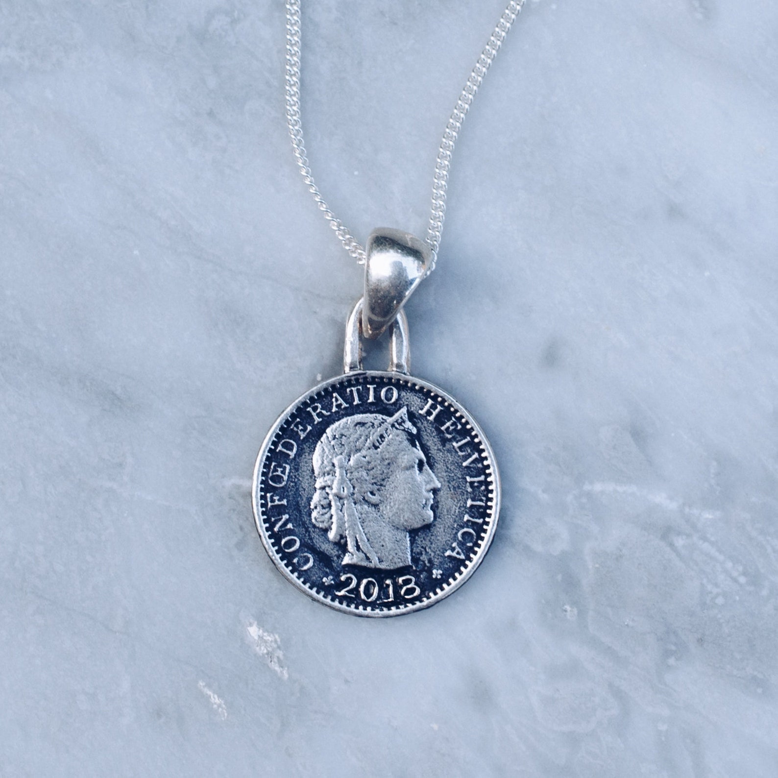 Engraved Heart Necklace Sterling Silver Heart Coin Necklaces | Etsy