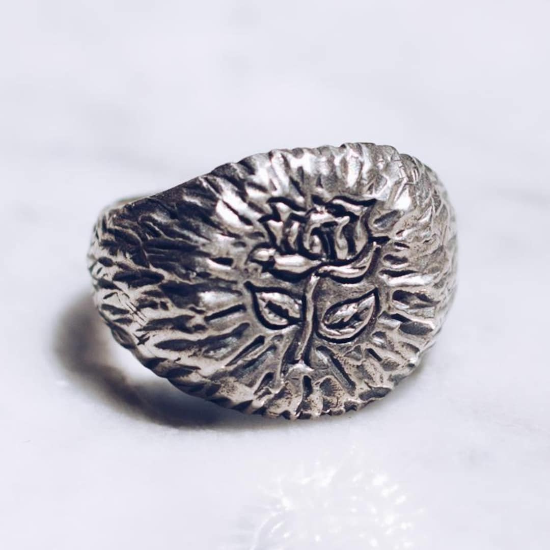 Engraved Rose Ring Silver | Rose Rings for Women, Mens Silver Ring ...
