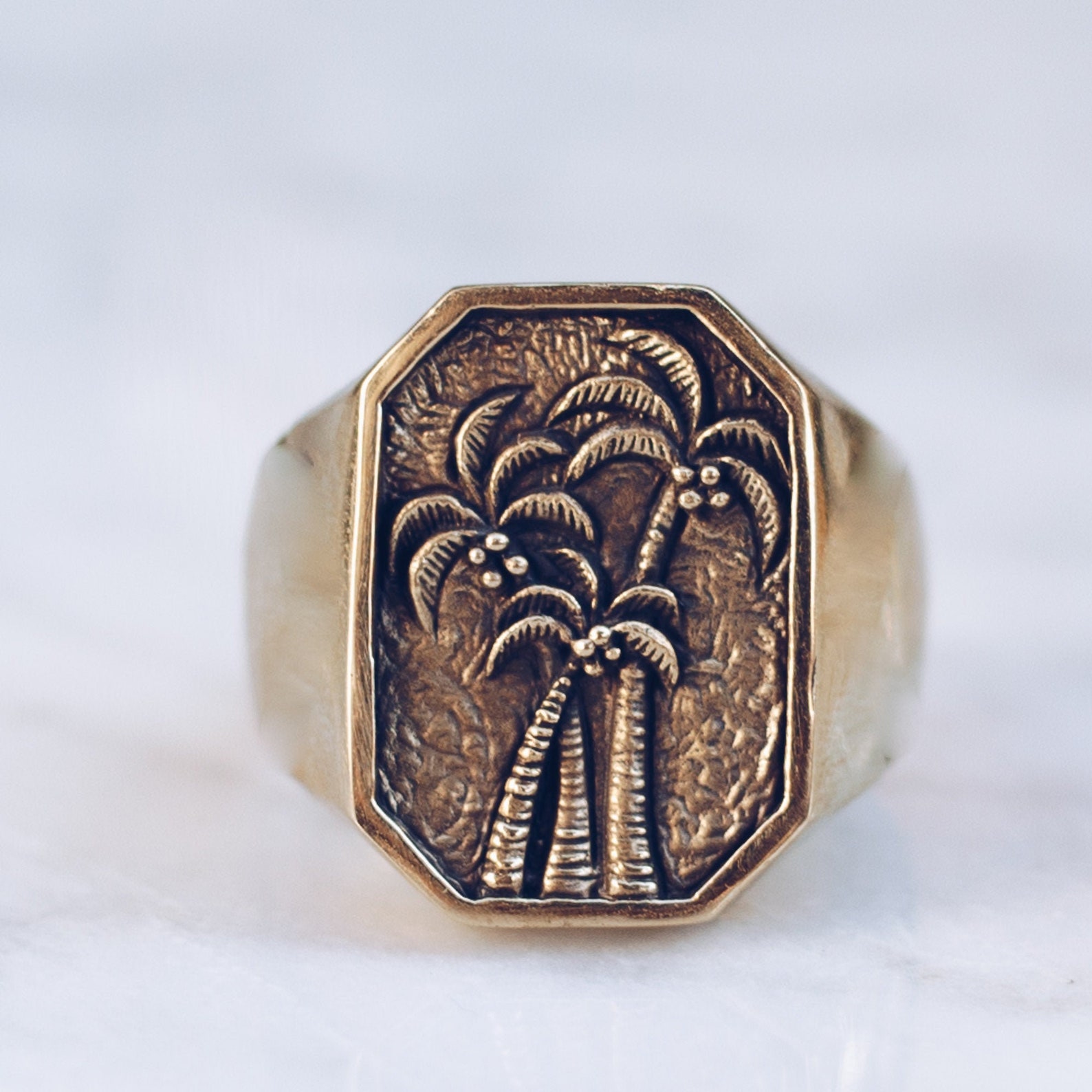 Palm Tree Ring Gold Brass Ring Man or Women Tropical Beach | Etsy