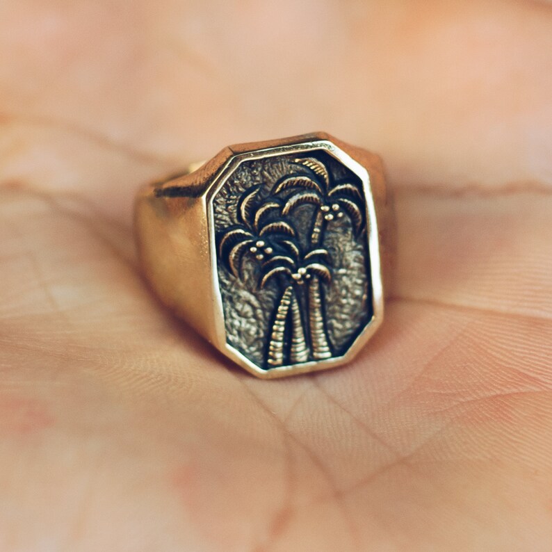 Palm Tree Ring Gold Brass Ring Man or Women Tropical Beach - Etsy