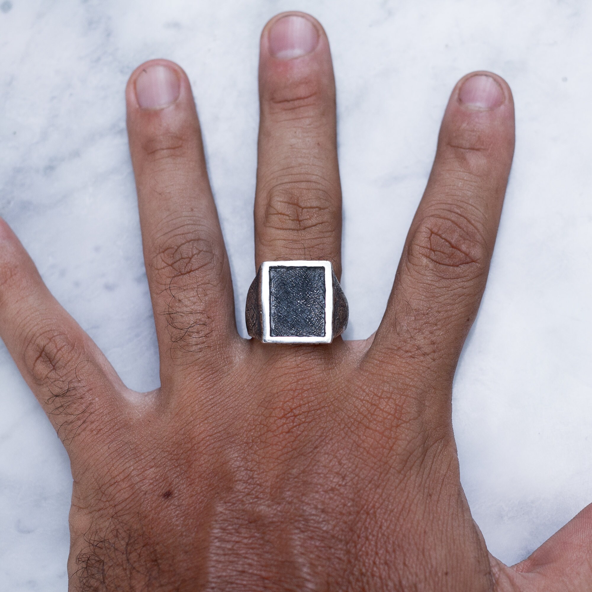 Black Rectangle Ring Oxidized Square Ring Bold Black Mens | Etsy