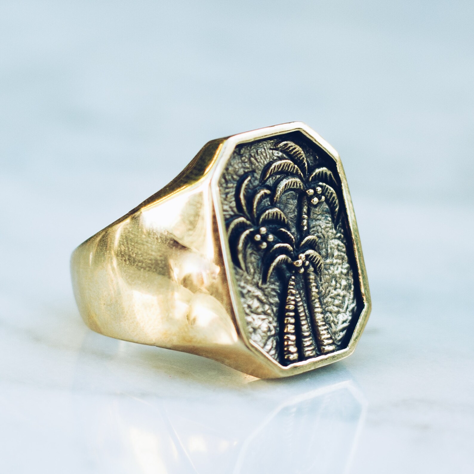 Palm Tree Ring Gold Brass Ring Man or Women Tropical Beach | Etsy