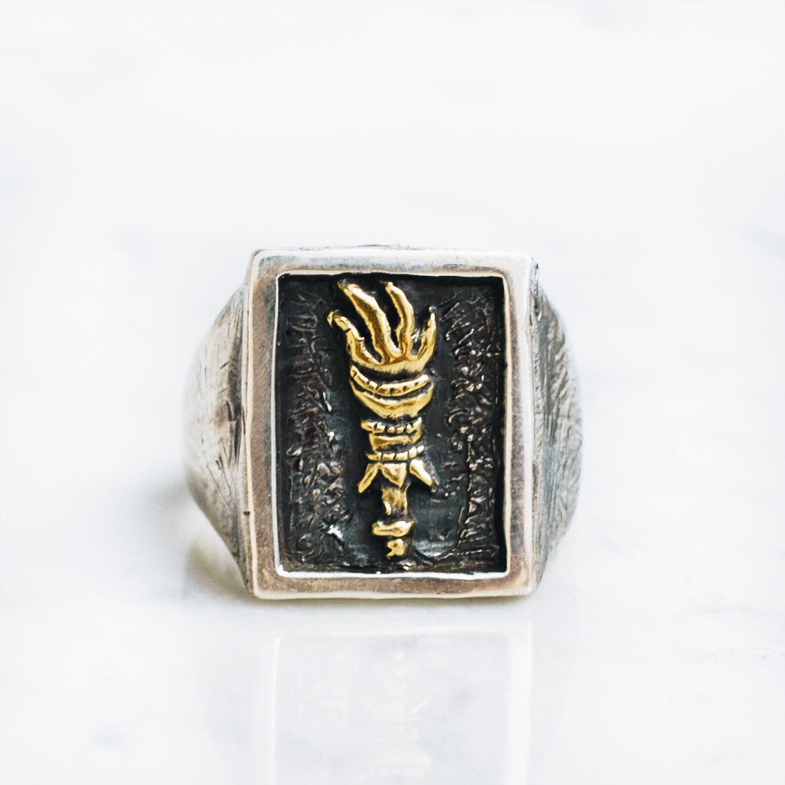 Enlightenment Torch Ring Sterling Silver and Brass Vintage | Etsy