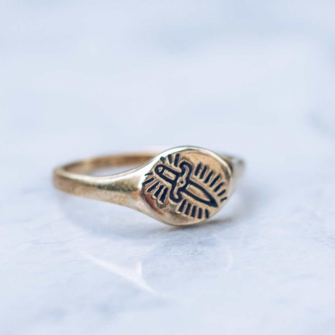 Mini Brass Knife Ring | Engraved Dagger Jewelry, Pinky Ring, Round Ring ...