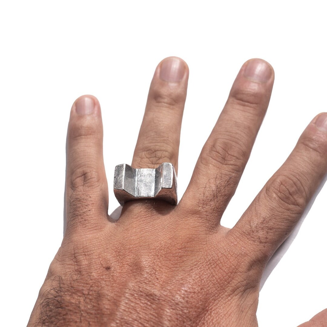 Abstract Silver Ring for Men, Irregular Shape, Rugged Silver Rings ...