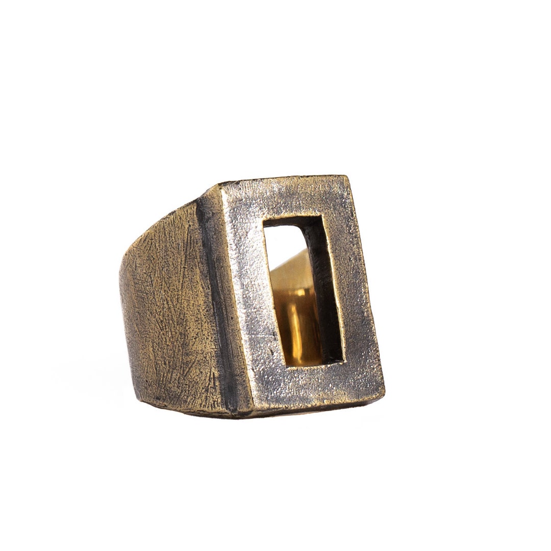 Rectangle Ring Brass, Solid Rustic Ring, Unisex Jewelry, Handmade Ring ...